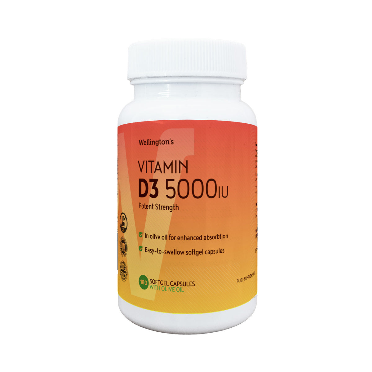 Vitamin D3 5000iu 180 Softgels in Olive Oil for Immunity Strong Bones – Wellington's Nutrition